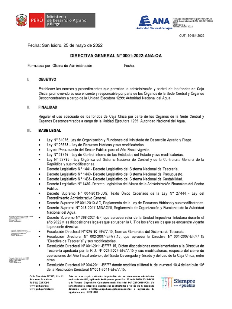 Directiva General No. 001 2022 Ana Oa | PDF | Presupuesto | Contabilidad