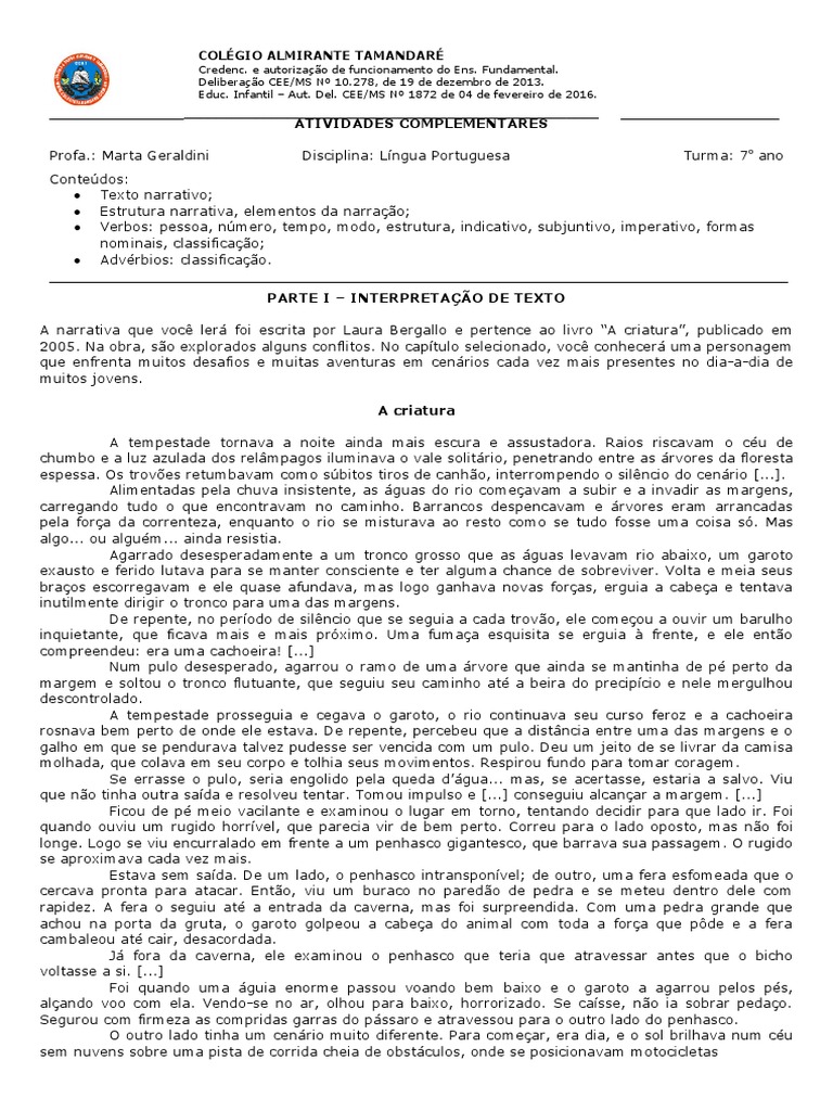 Avaliação de Portugues 7 Reg 2 3 Bim GABARITO | PDF | Conjugação ...