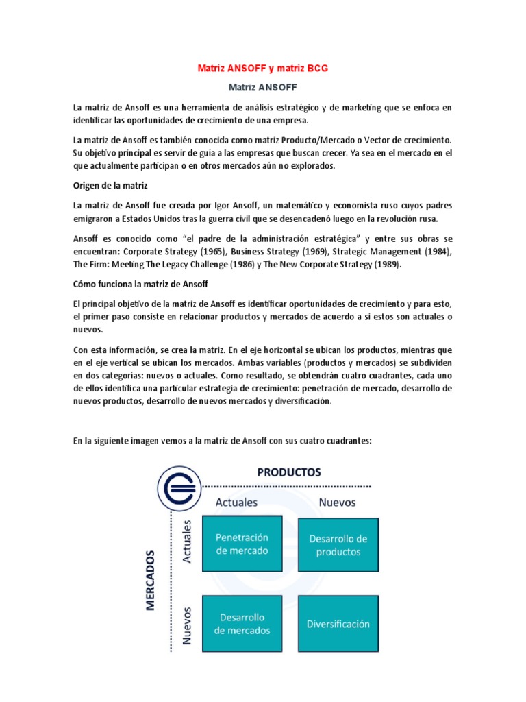 Matriz ANSOFF y Matriz BCG | PDF | Producto (Negocio) | Coca Cola