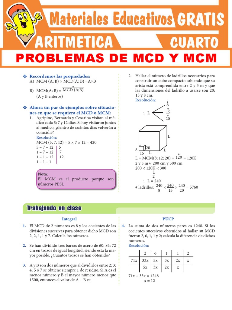 Problemas de MCD y MCM para Cuarto Grado de Secundaria | PDF