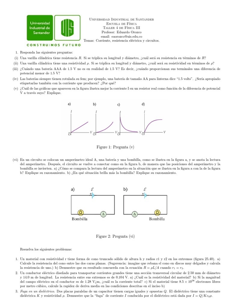 Eaorozco Taller 4 F Sica II Circuitos | PDF | Resistencia Eléctrica y Conductancia | Corriente ...