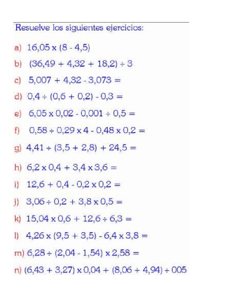 Operaciones Con Decimales | PDF