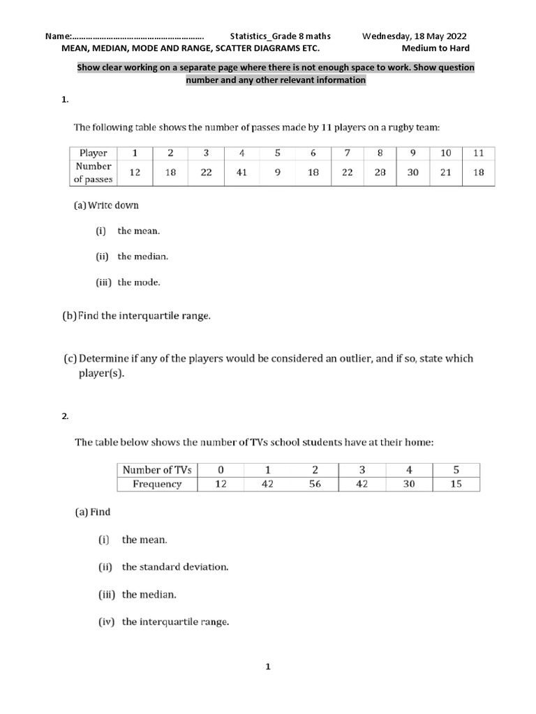 Statistics - Grade 8 Maths - 18-05-2022 | PDF