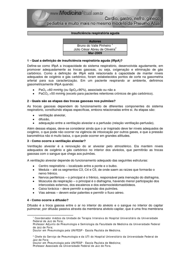 Pneumoatual Insuf Resp Aguda | PDF | Oxigênio | Respiração