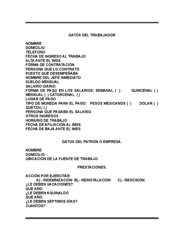 Datos Del Trabajador | PDF