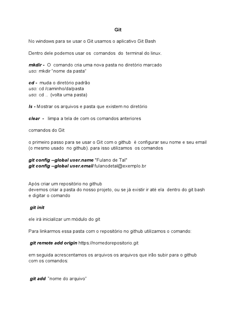 Comandos básicos do Git e fluxo de trabalho com GitHub | PDF | Informática | Tecnologia de ...