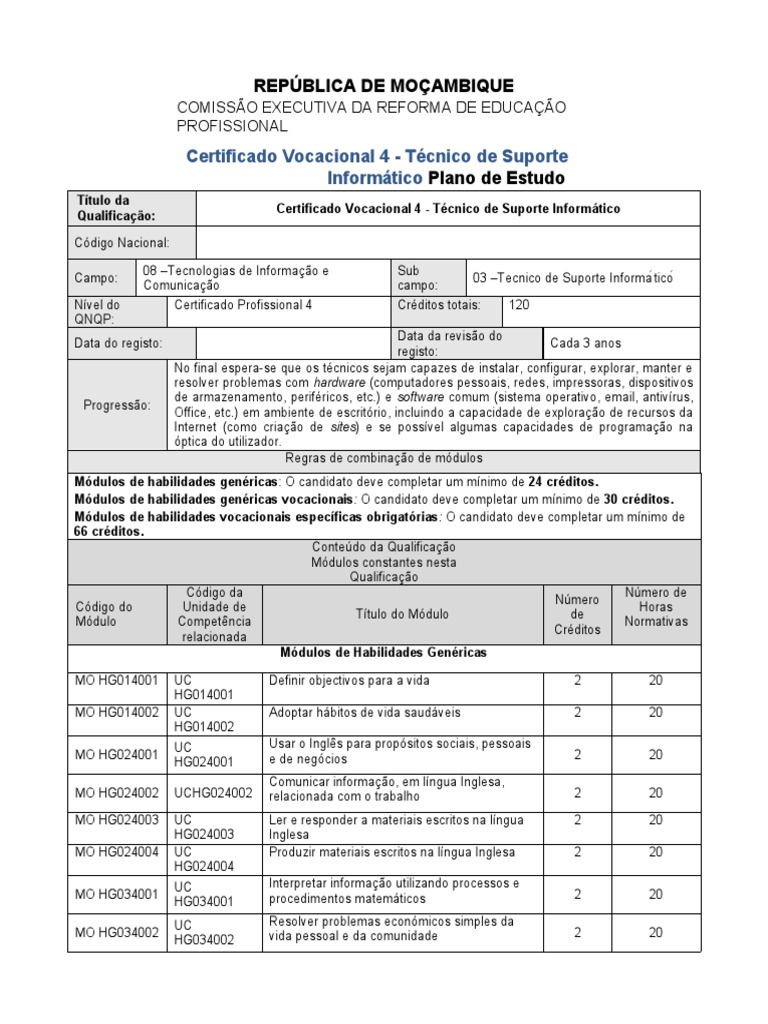 Plano de Estudo - CV4 Tecnico de Suporte Informatico | PDF | Ciência da ...