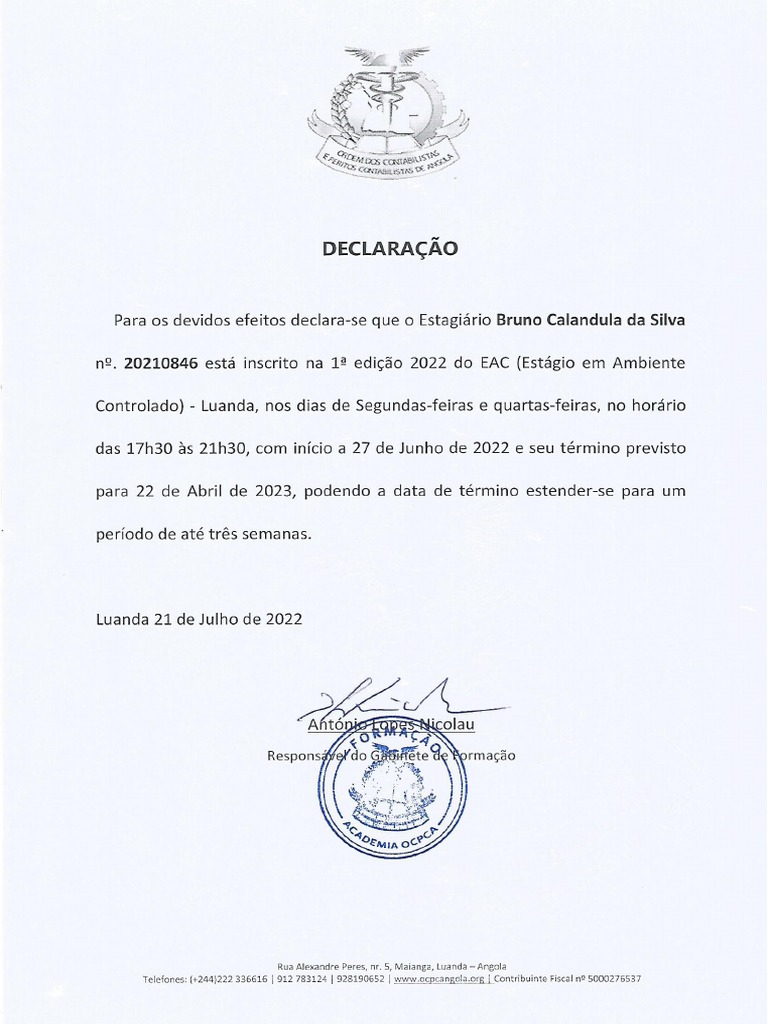 Declaração Ocpca | PDF
