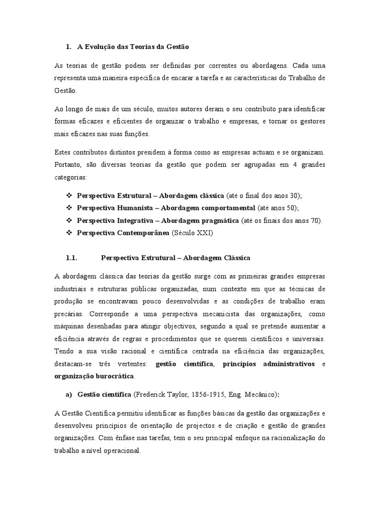 A Evolução Das Teorias Da Gestão | PDF | Motivacional | Motivação