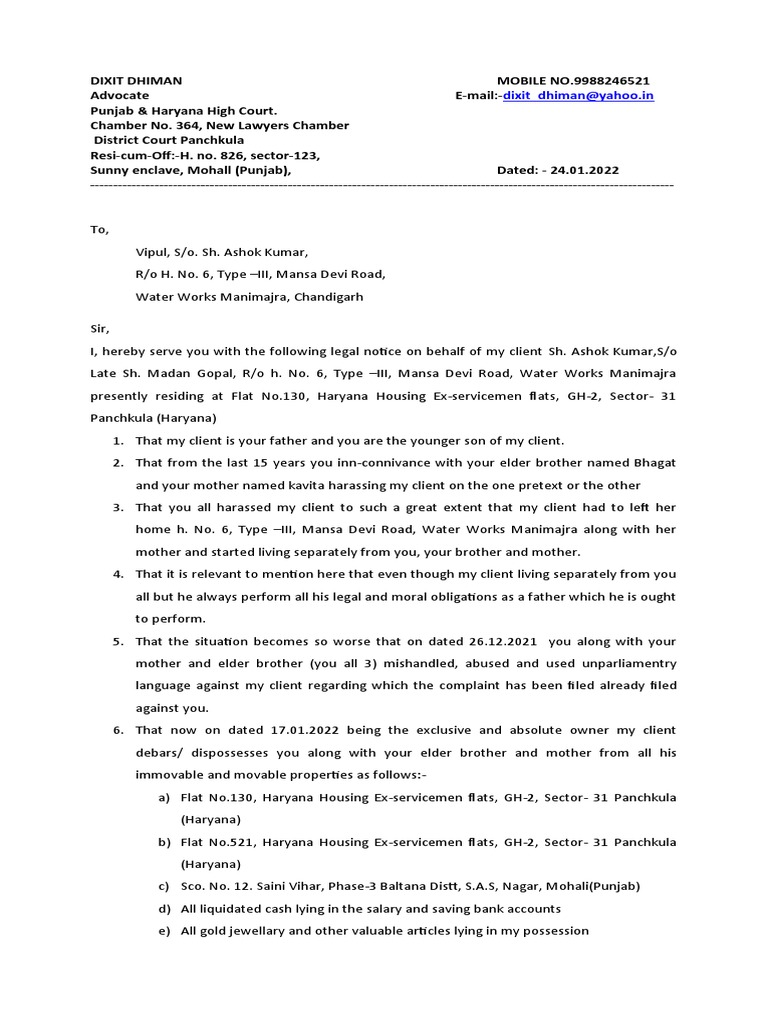 Legal Notice | Download Free PDF | Advocate | Property