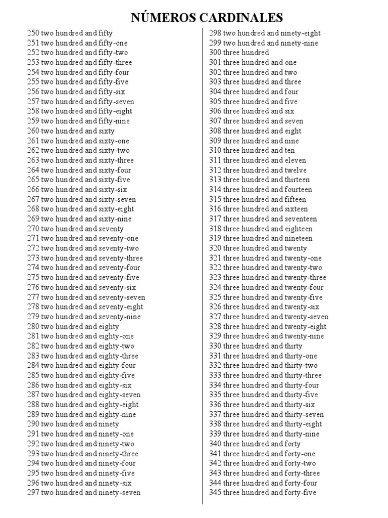 Números en inglés del 250 al 500 | PDF