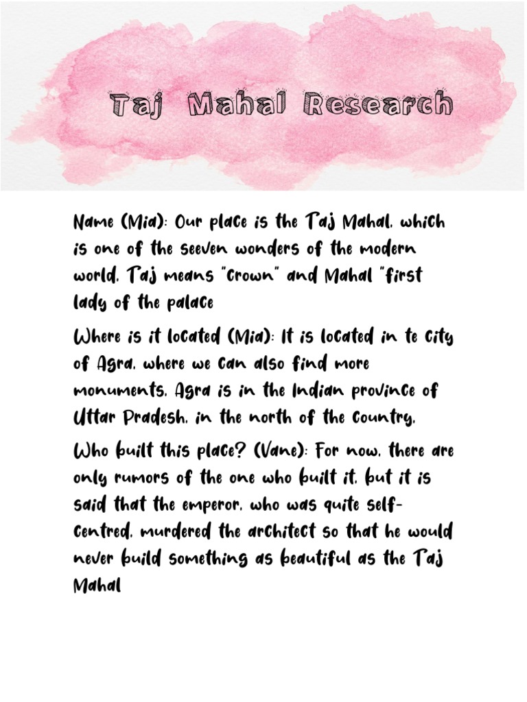 Taj Mahal: History and Significance | PDF | Travel | Art