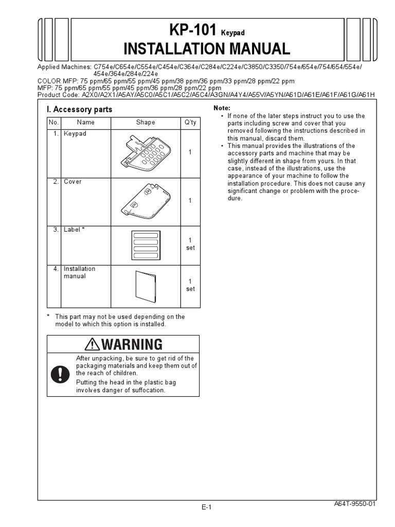 A64T 9550 01E - KP 101 - Install | PDF | Electrical Connector | Electronics