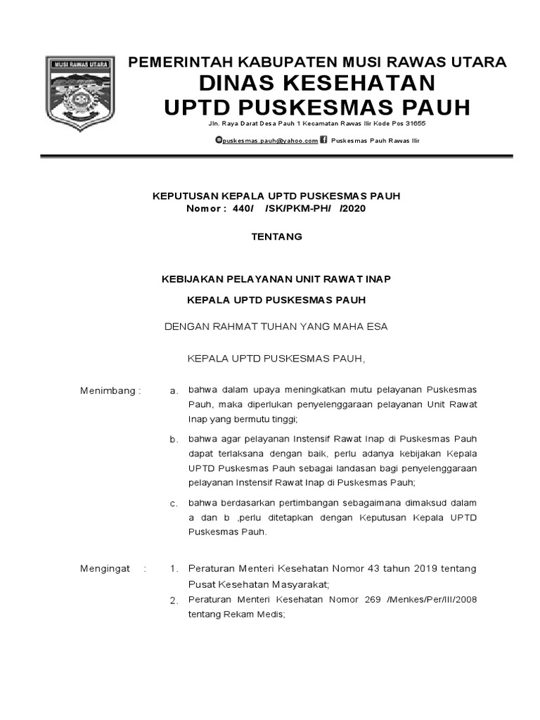 SK Rawat Inap Puskesmas Pauh | PDF
