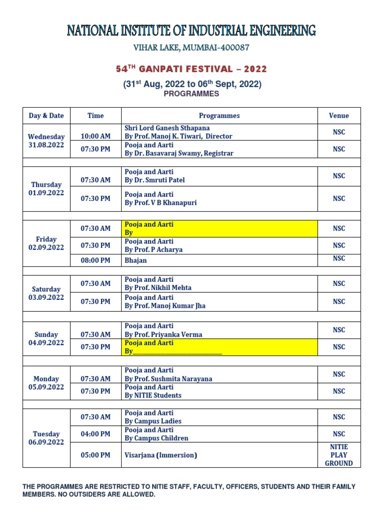 Ganapati Programme Schedule 2022 | PDF | Hindu Worship | Indian Religions