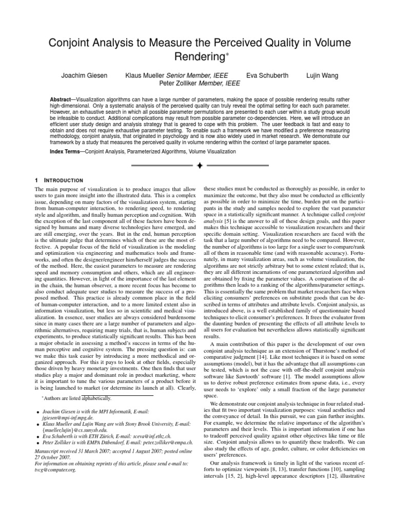 Measuring Perceived Quality in Volume Rendering Using Conjoint Analysis | PDF | Errors And ...