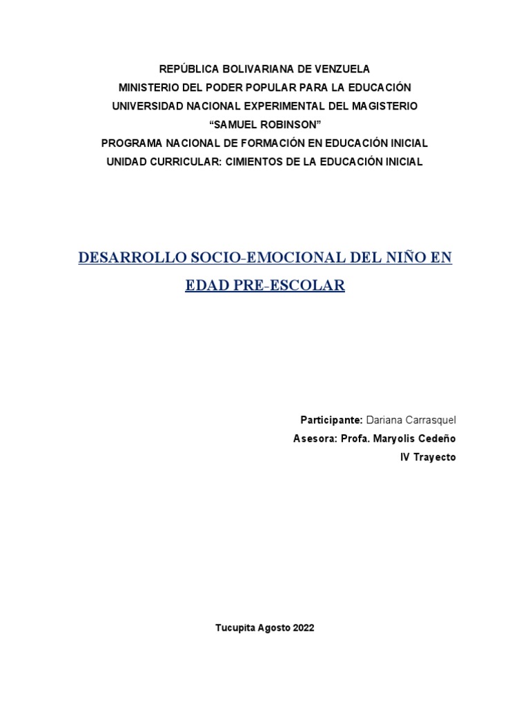 Análisis del desarrollo socio-emocional en la etapa pre-escolar y su ...