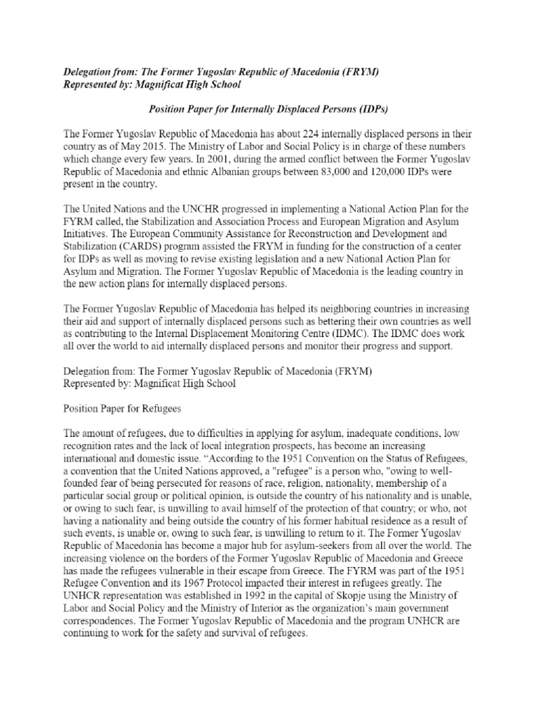 North Macedonia MUN Position Paper | PDF