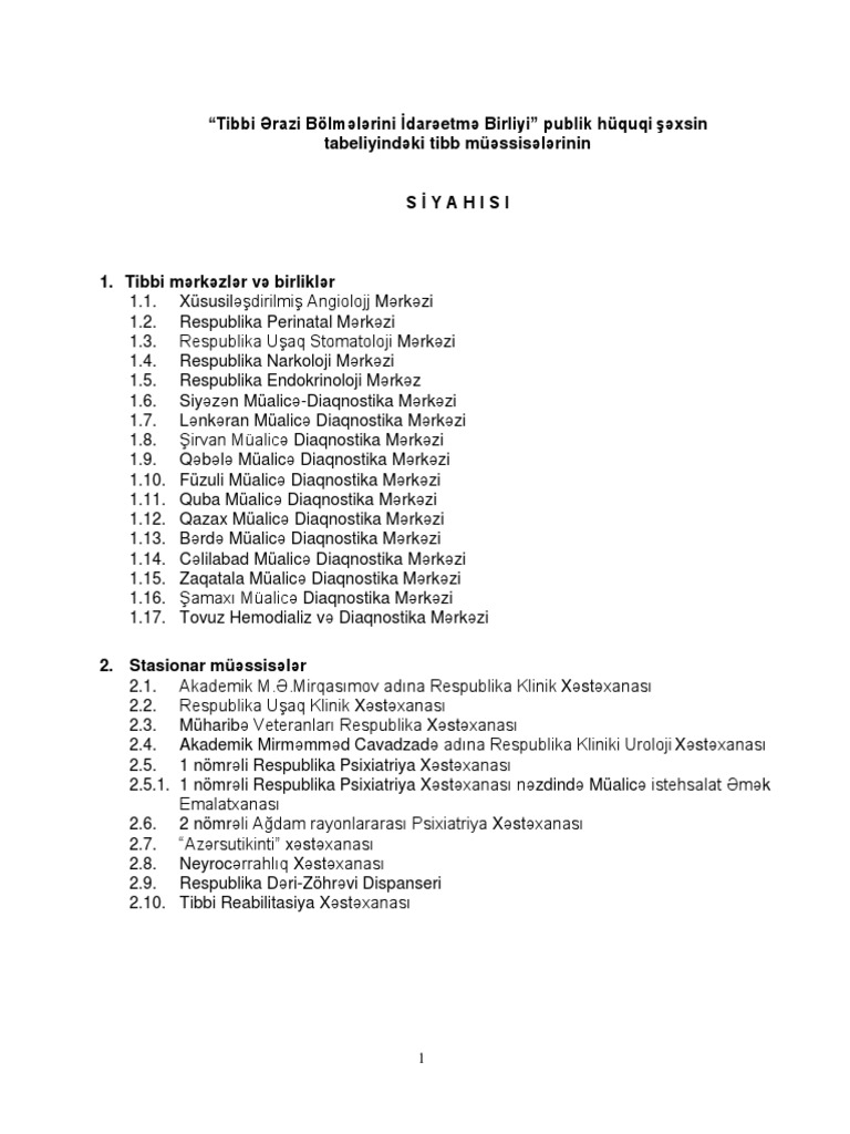 "Tibbi Ərazi Bölmələrini İdarəetmə Birliyi" Publik Hüquqi Şəxsin ...
