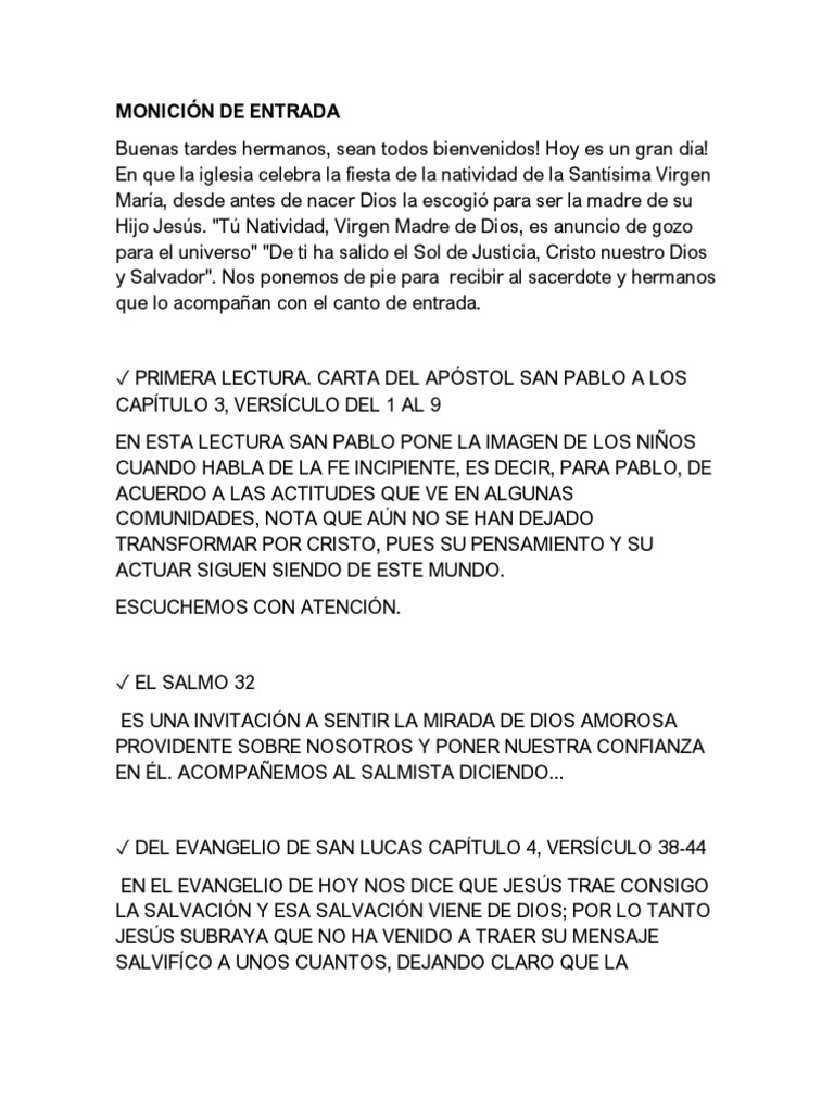 MONICIÓN | PDF | Misa (liturgia) | María, madre de Jesús