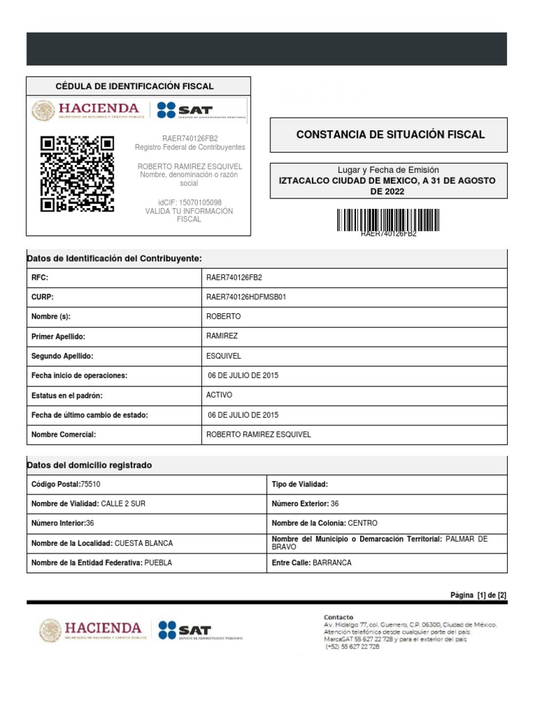 Raer740126hdfmsb01 RFC | PDF | Gobierno