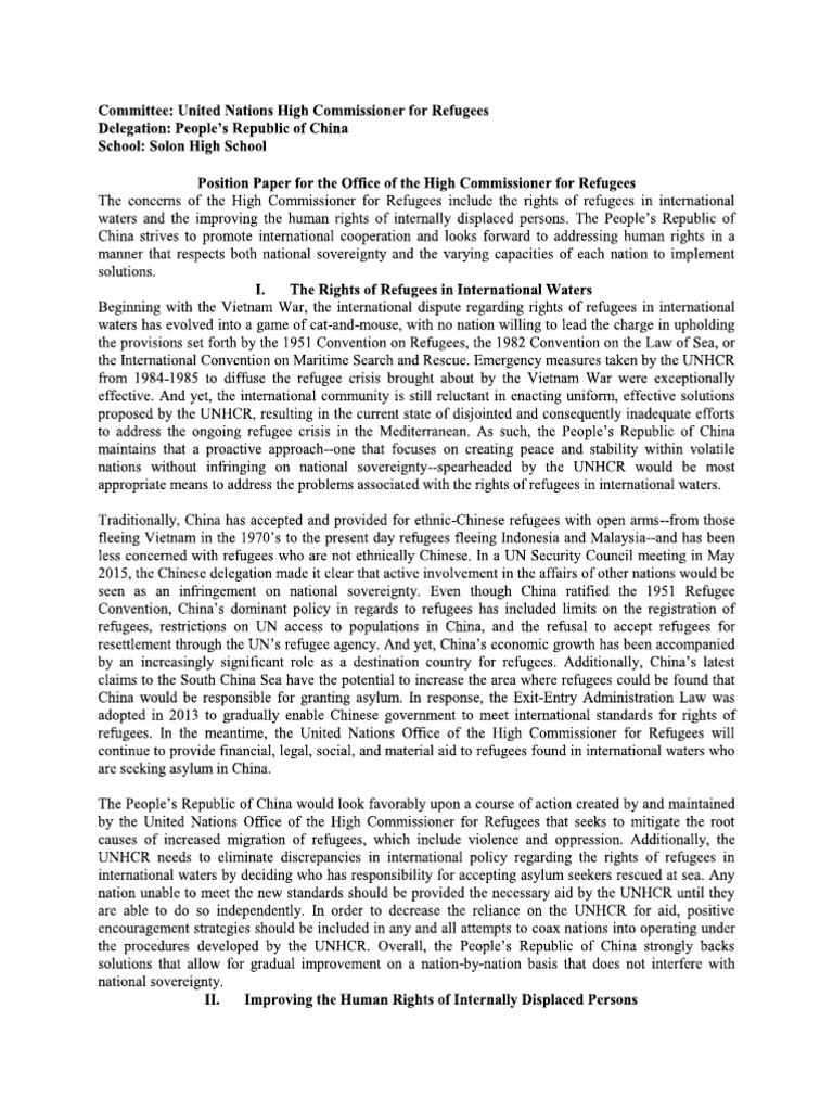 MUN Position Paper - China | PDF