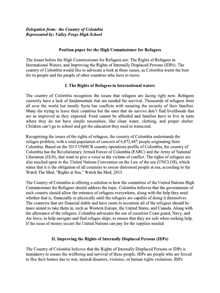 MUN Position Paper - Colombia | PDF