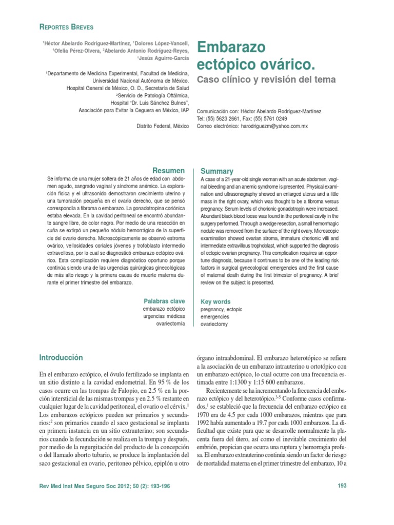 Embarazo Ectópico Ovárico 2012 | PDF | El embarazo | Embarazo humano