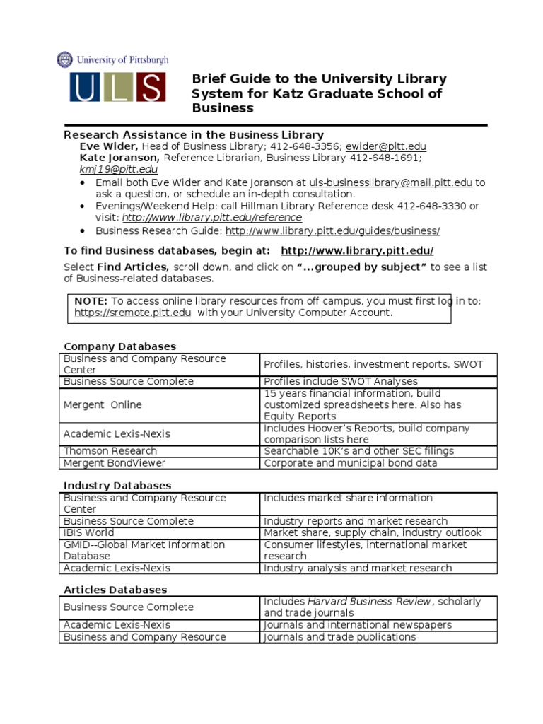 Business Library Handout - EMBA | PDF | Lexis Nexis | Libraries