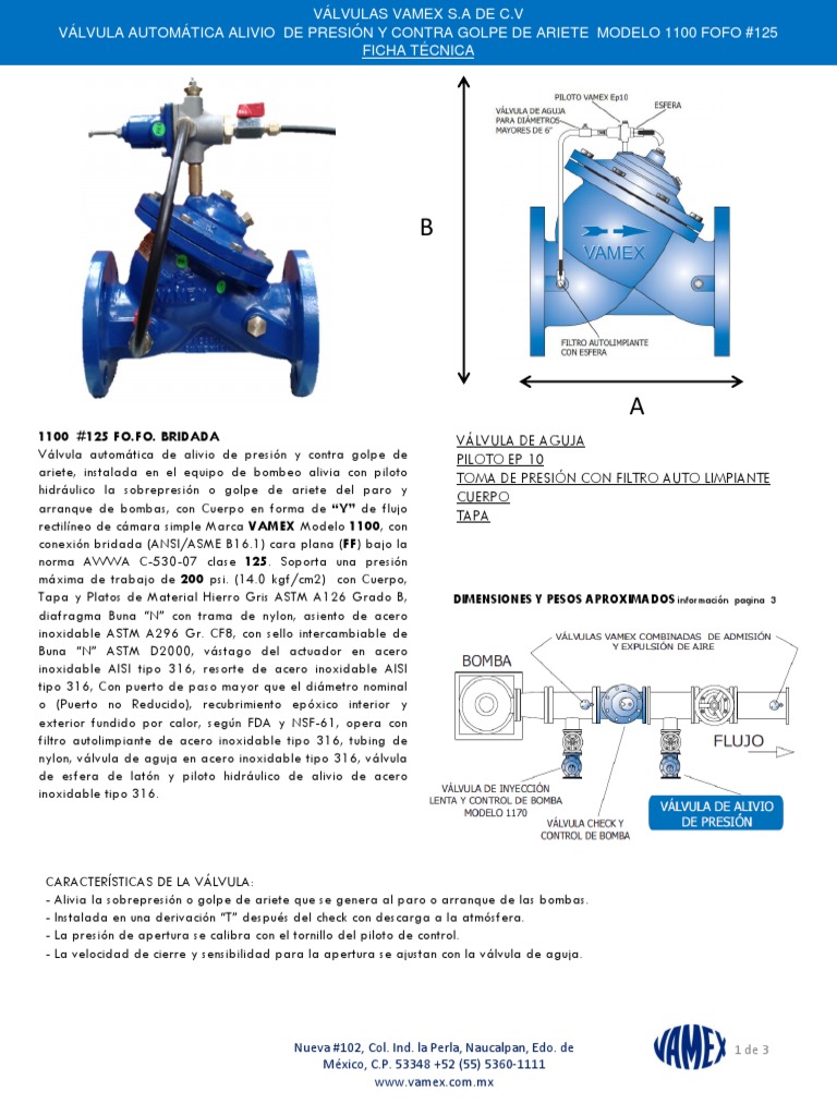 Válvula Golpe de Ariete FICHA-TECNICA | PDF | Acero | Ingeniería mecánica