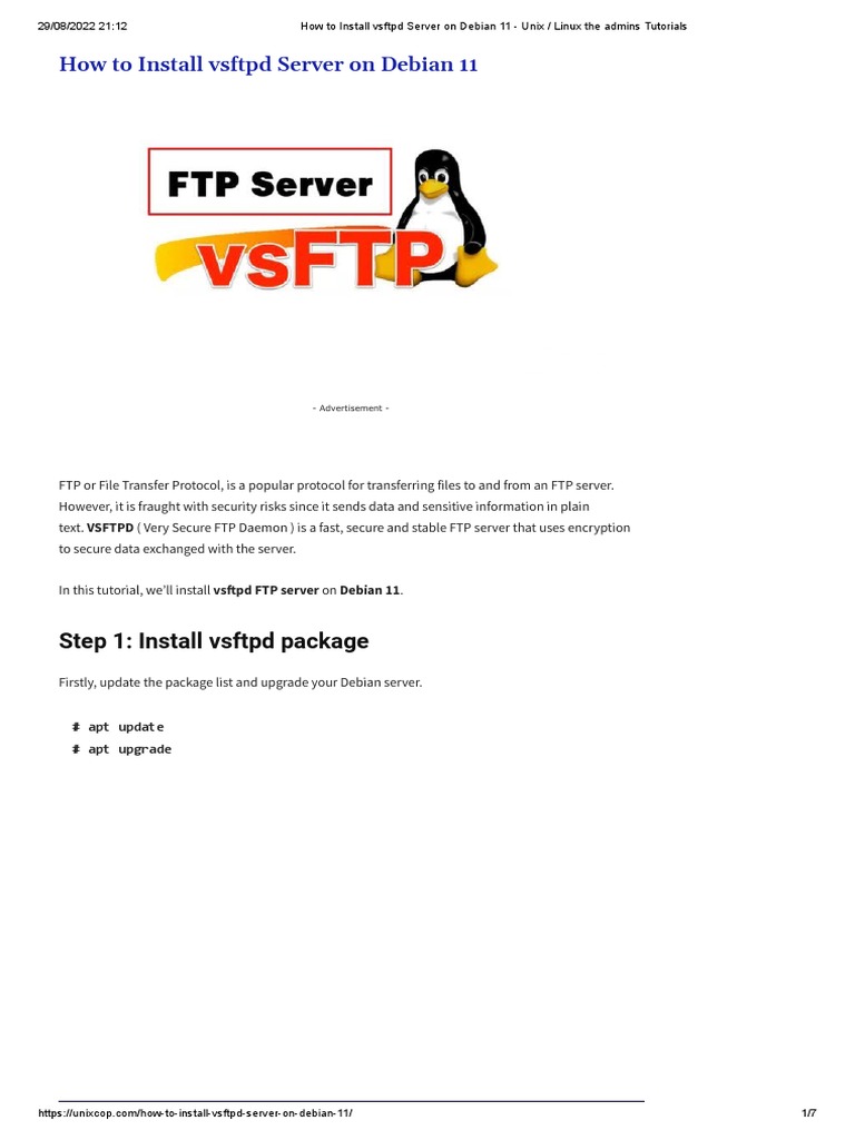 How To Install VSFTPD Server On Debian 11 - Unix - Linux The Admins Tutorials | PDF | File ...
