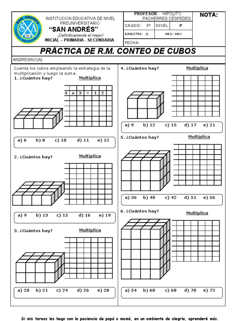 Ejercicios de Conteo de Cubos para Primaria | PDF