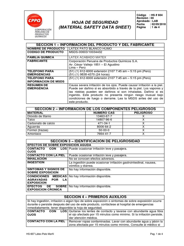 Latex Pato | PDF | Agua | Formaldehído