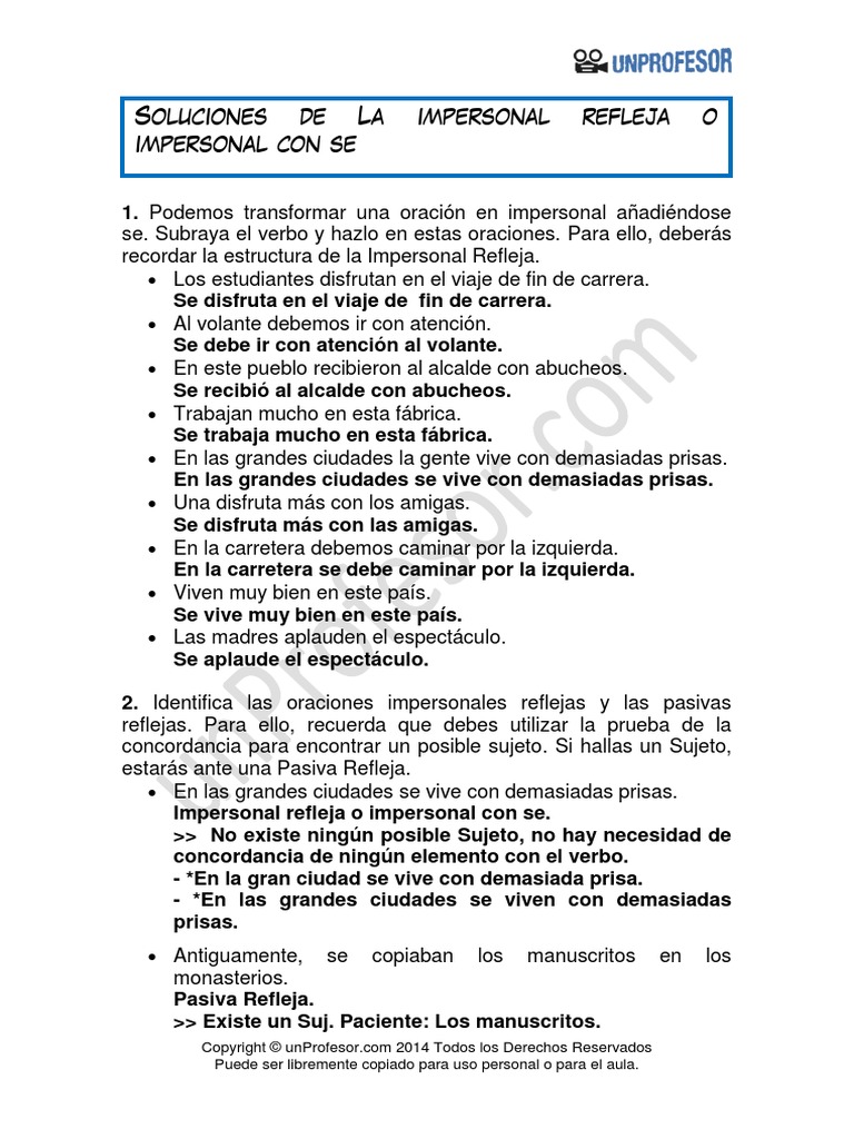 Solucion La Impersonal Refleja o El Se Impersonal 946 | PDF | Asunto ...