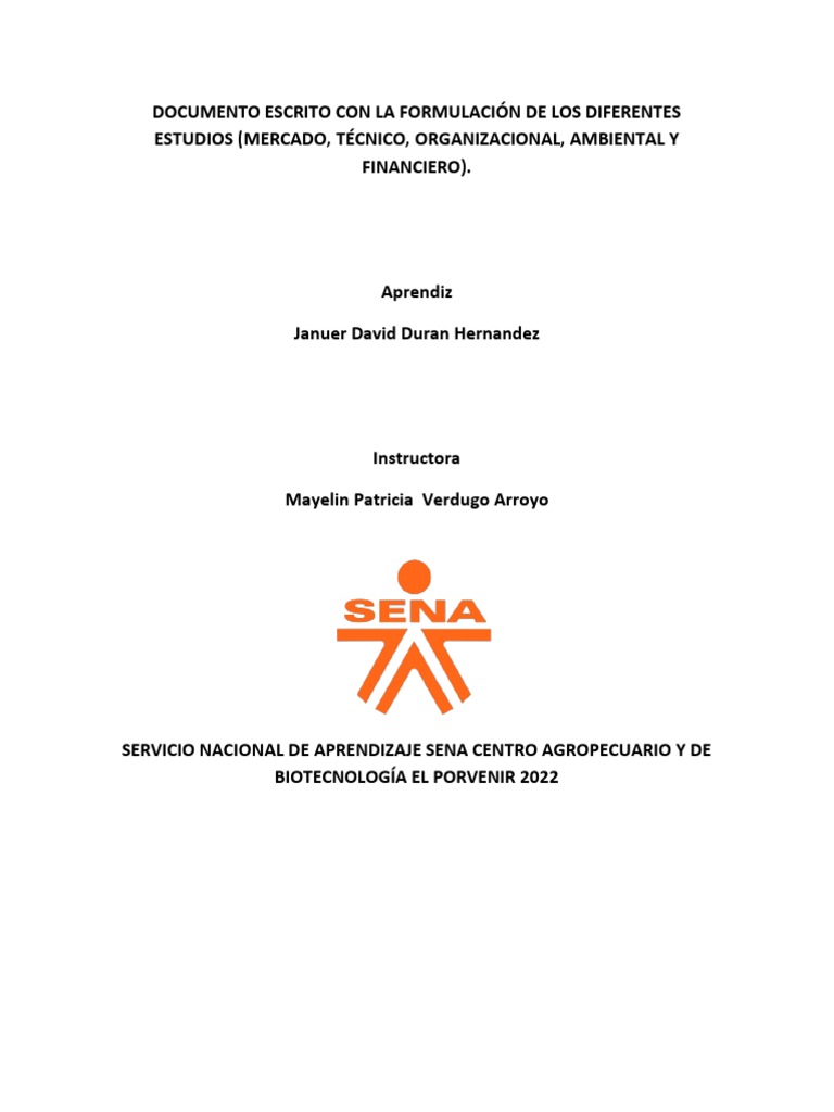 Documento Escrito Con La Formulación de Los Diferentes Estudios | PDF ...