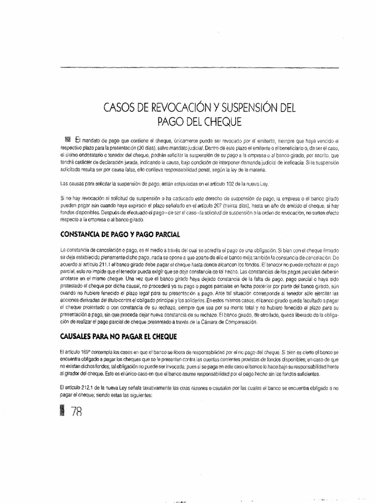 Casos de Revocación y Suspensión Del Pago Del Cheque | PDF | Cheque | Pagos