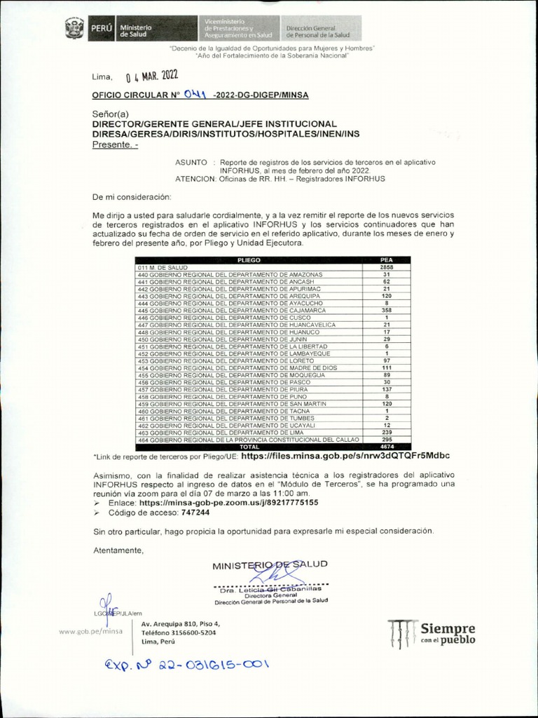 Oficio Circular N 041 2022 DG Digep Minsa | PDF | Comunidad andina | Perú
