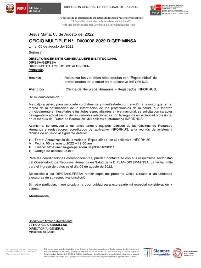Oficio Multiple 000002 2022 Digep | PDF