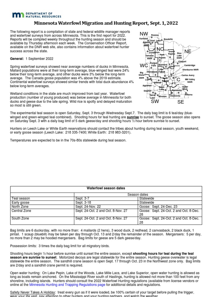 Sept 1 2022 MN WF Mig Report | PDF | Hunting | Birds