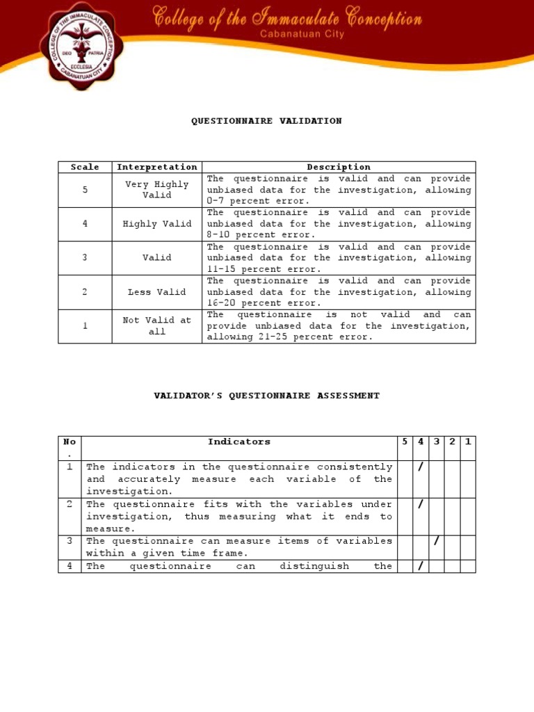 Questionnaire Validation Form Rose | PDF | Questionnaire | Bias Of An ...