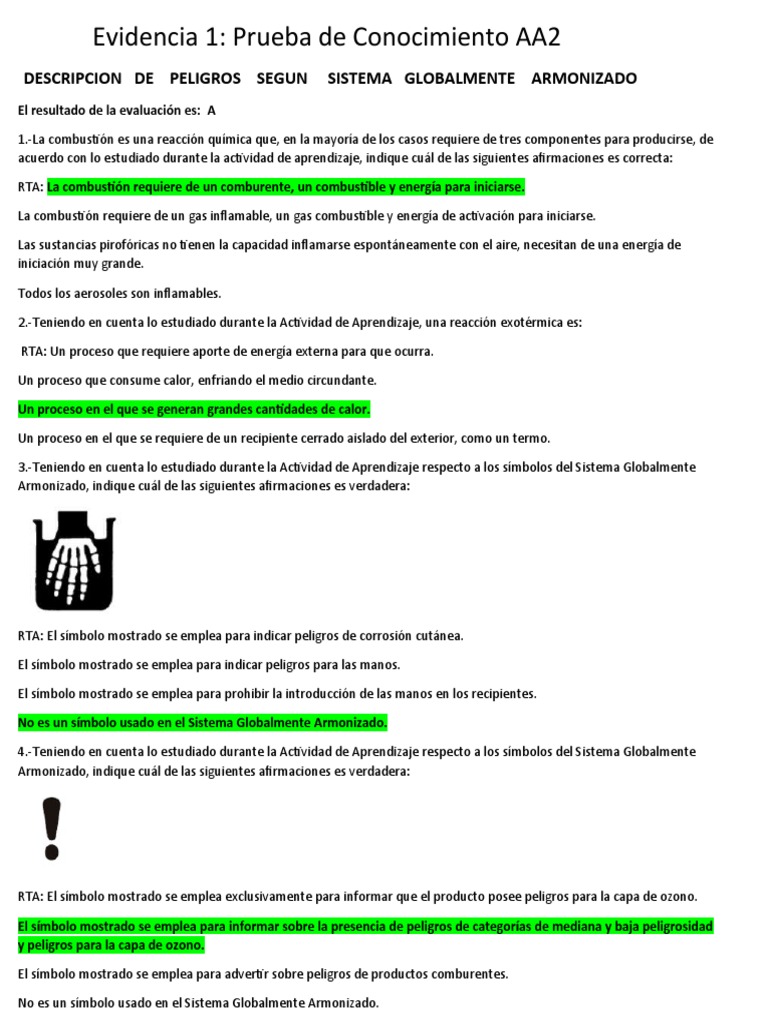Evidencia 1 Pruebade Conocimiento AA2 | PDF | Cáncer | Combustión