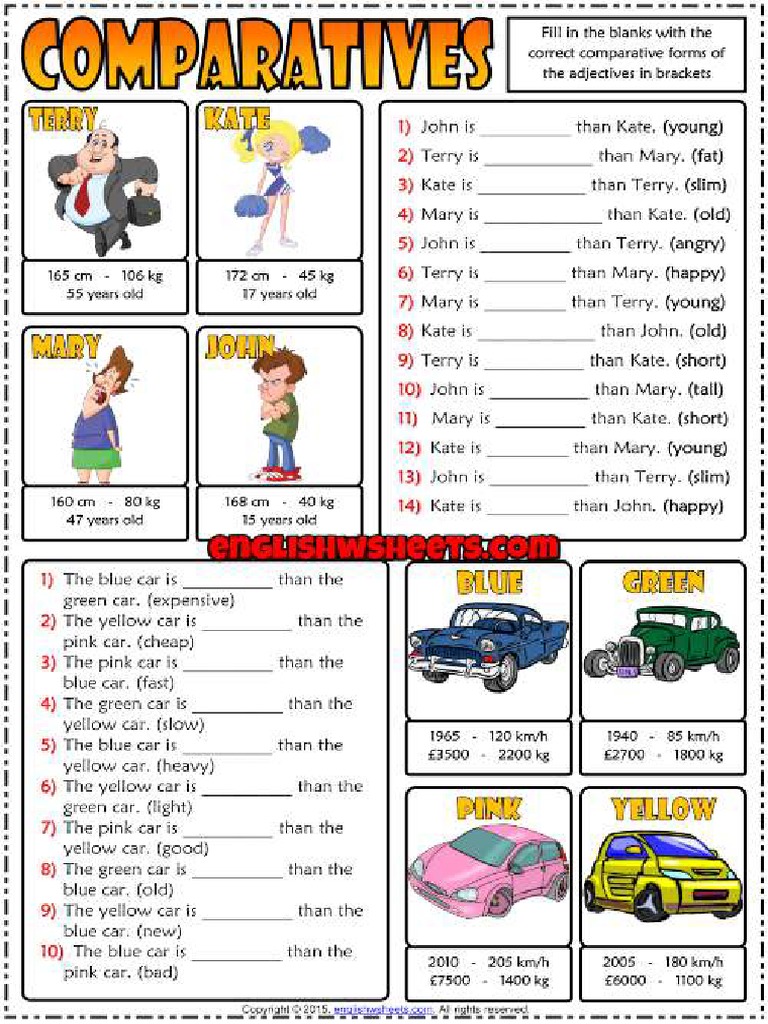 Comparatives and Superlatives ESL Printable Worksheets | PDF