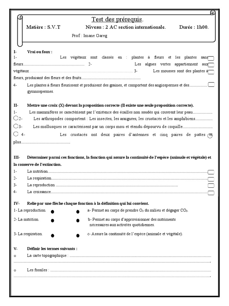Évaluation Diagnostique SVT 2AC | PDF | Plantes | Taxon