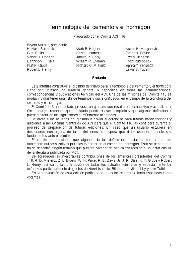 Aci 116 | PDF | Hormigón | Braguero