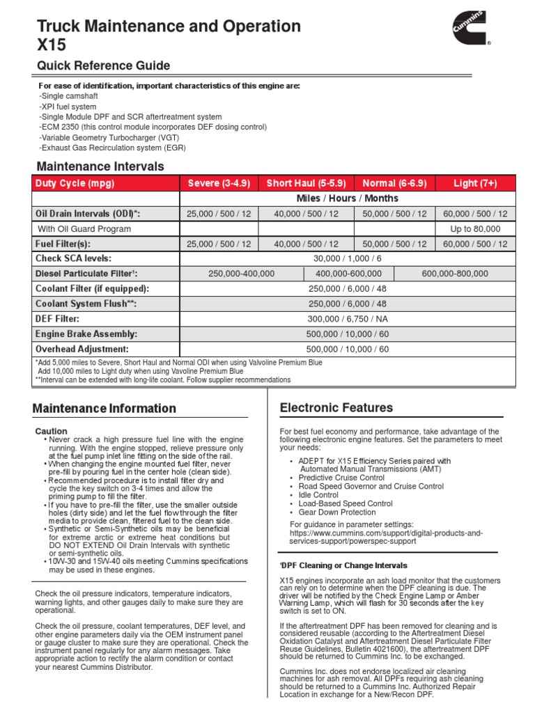 Truck Maintenance and Operation X15: Quick Reference Guide | PDF ...