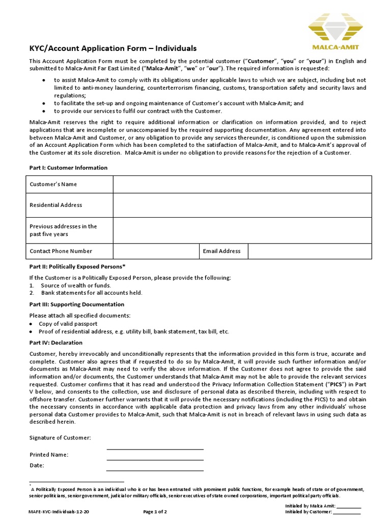 Understanding Individual KYC/Account Application Requirements | PDF ...