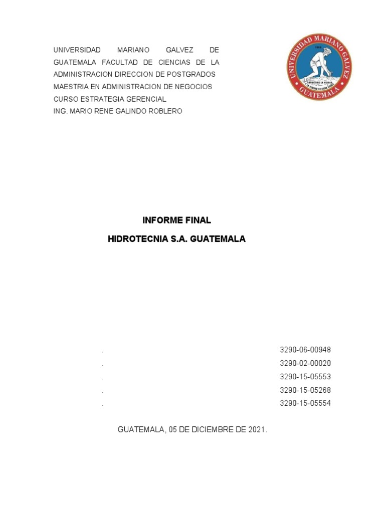 Informe Final Hidrotecnia Grupo7 | PDF | Marketing | Calidad (comercial)