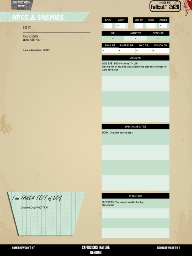 Hombrew NPC Design Form Fillable | PDF