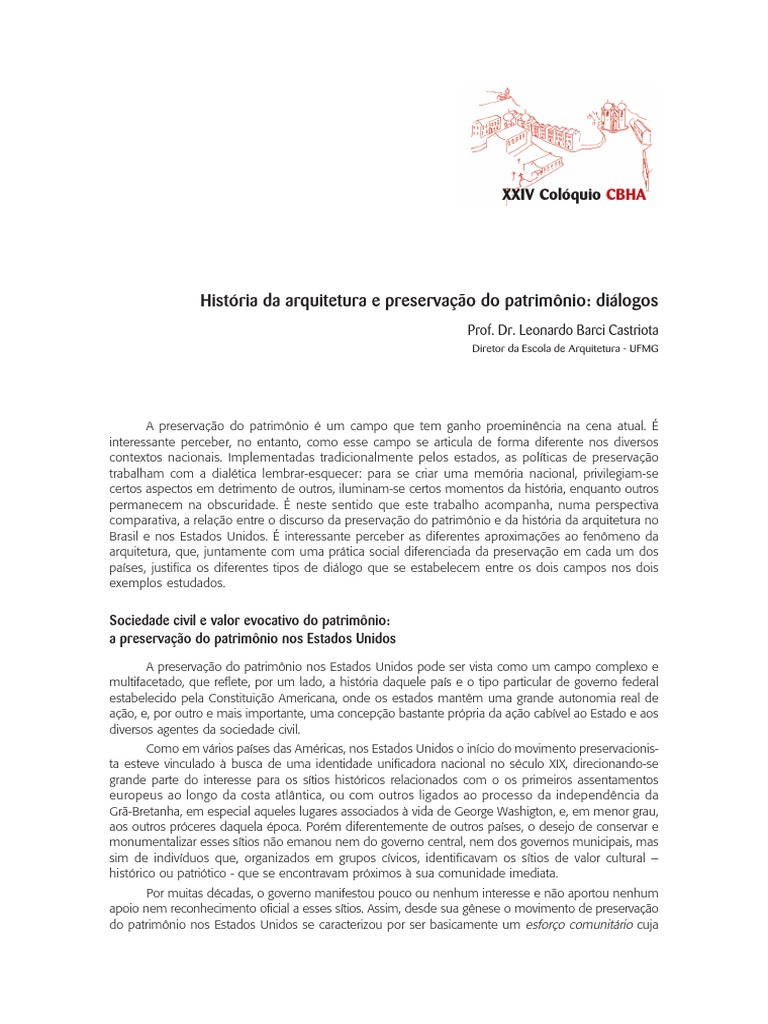 Preservação do Patrimônio: Brasil e EUA | PDF | Herança cultural | Brasil