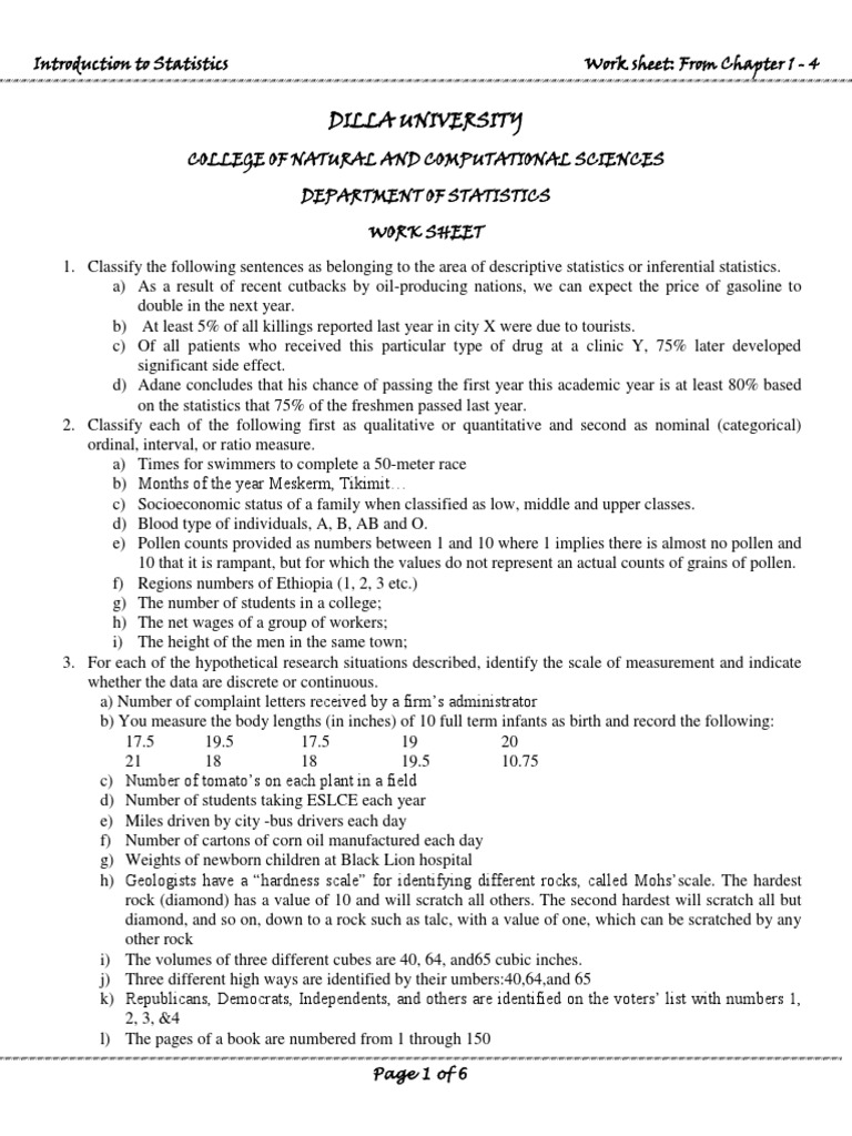 Dilla University: Page 1 of 6 | PDF | Statistics | Statistical Dispersion